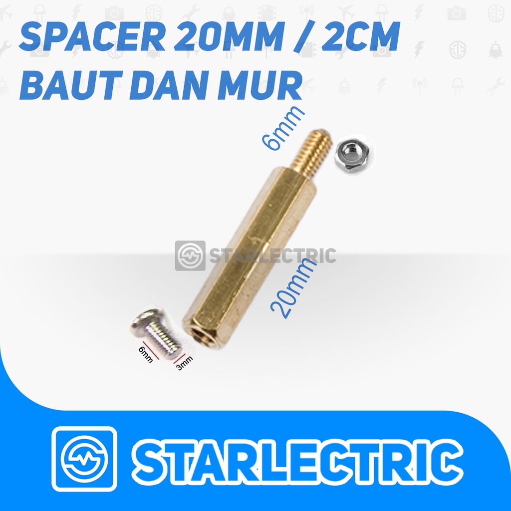 Jual Spacer Besi Kuningan M3 Hex Screw 20+6 PCB 2cm 20mm Lengkap Mur ...
