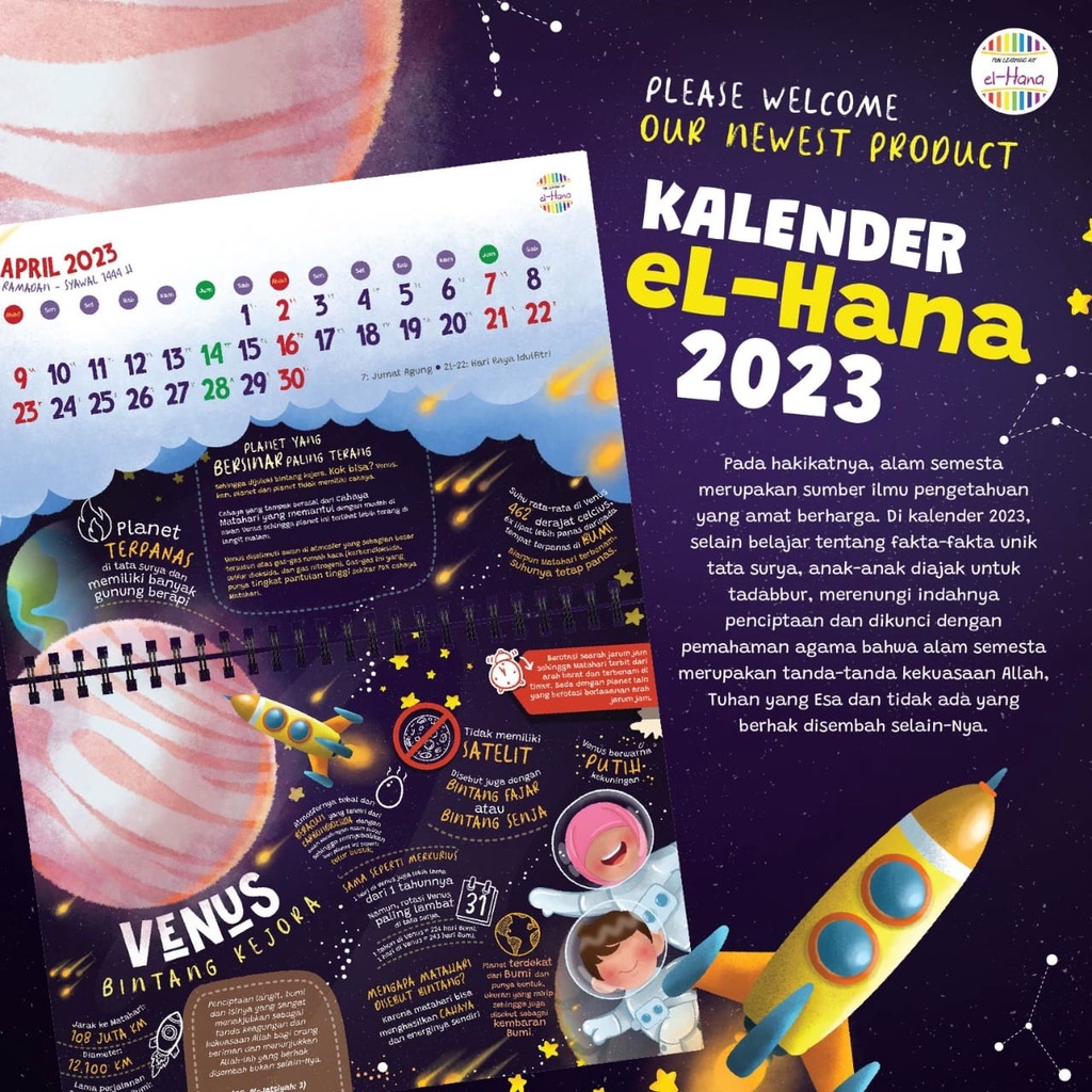 Jual Kalender Anak Islami 2023 El Hana Berpetualang ke luar angkasa ...