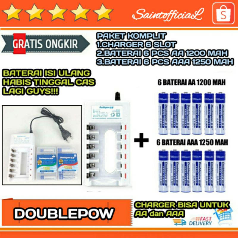 Jual Paket Charger 6 slot + Batu Baterai Doublepow 12 pcs Batre 6 AA+ 6 ...