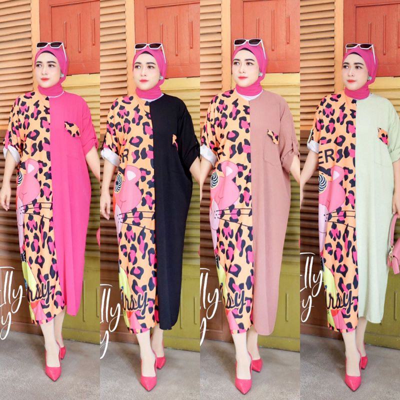 Jual LEOPARD KAFTAN MIDI DRESS ELLY ARSY//DRESS KAFTAN JUMBO//MIDI ...