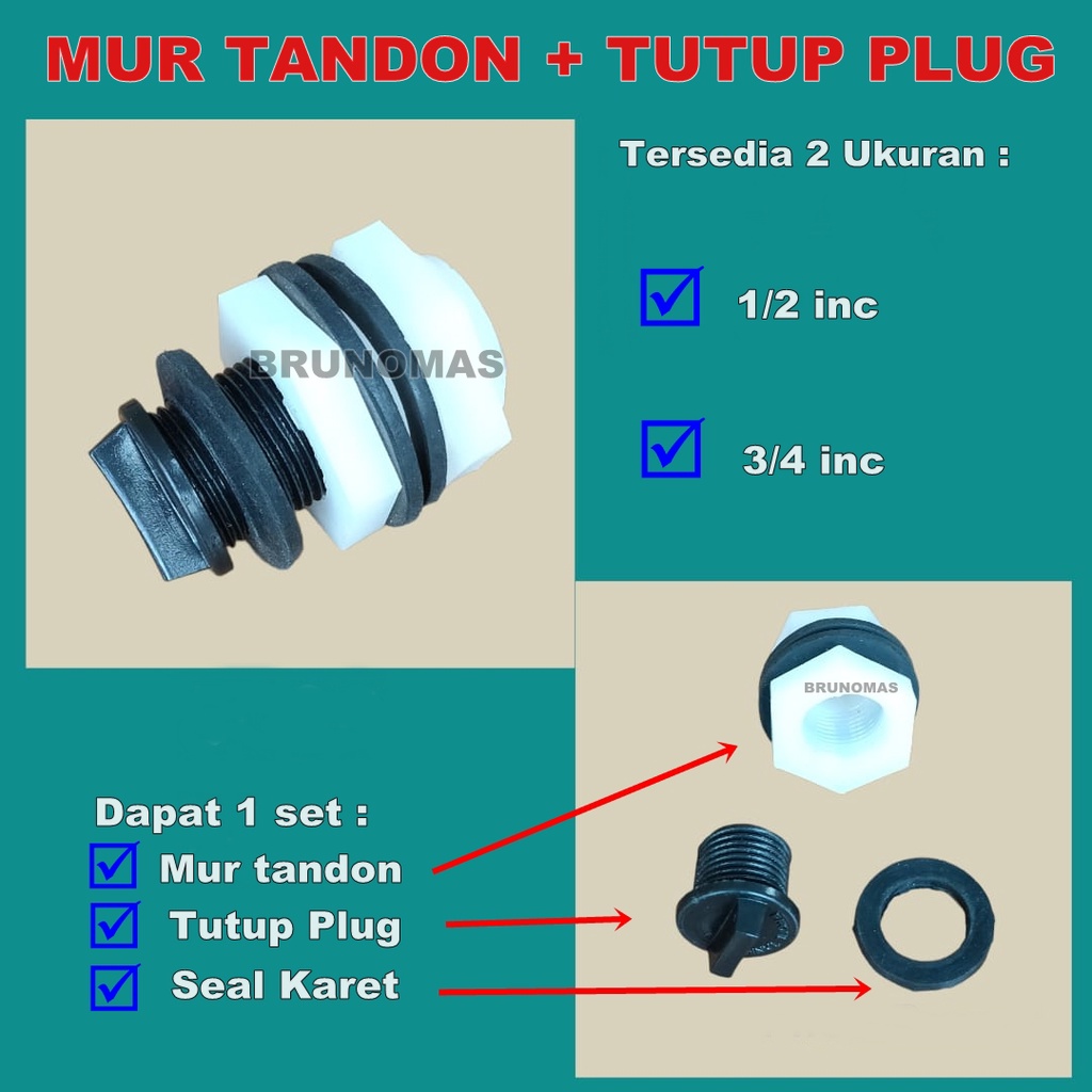 Jual Baut Mur TAP Tandon + Tutup Plug - Tap Pembuangan Air Kolam Terpal ...