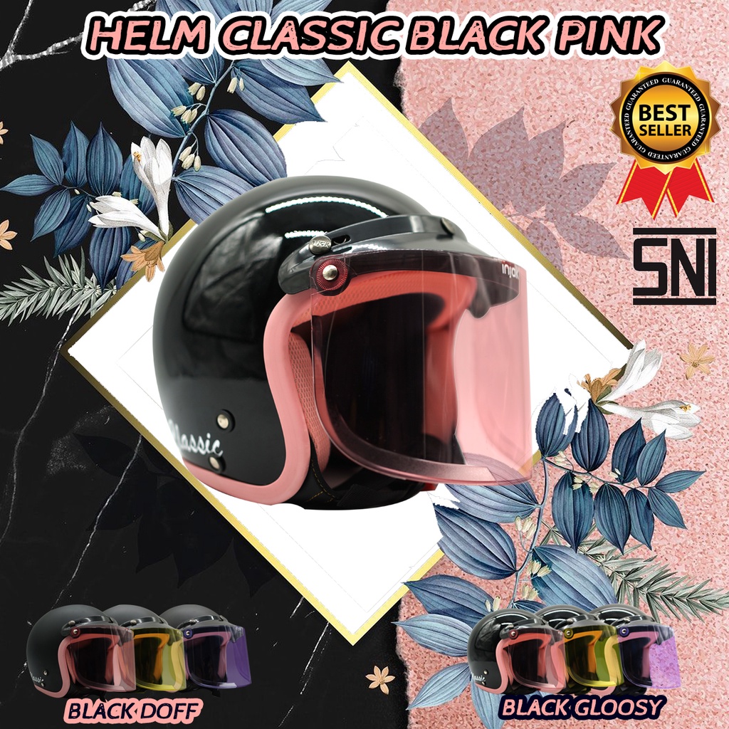 Jual Helm Motor Bogo Retro dewasa Classic Hitam List Pink | Shopee ...