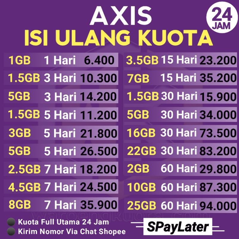 Jual Isi Ulang Kuota Axis Inject Paket Data Internet Bronet Harian Bulanan FULL 24 JAM | Shopee ...