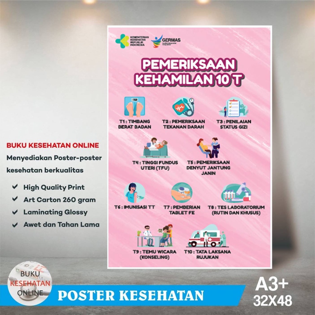 Jual Poster Kesehatan - Pemeriksaan Kehamilan 10 T - LAMINATING GLOSSY ...