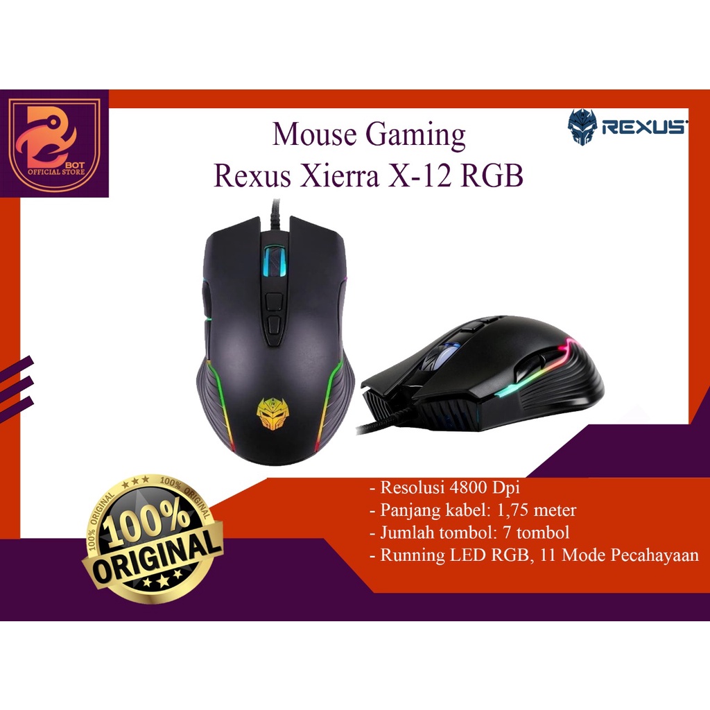 Jual Mouse Gaming Rexus Xierra X12 RGB - X 12 Macro Gaming Mouse ...