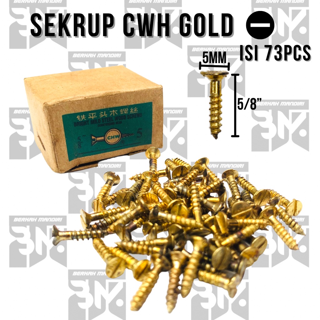 Jual CWH Sekrup Gold Baut Kayu Ukuran 5/8" x 5MM 1,5CM Kepala (-)MIN ...
