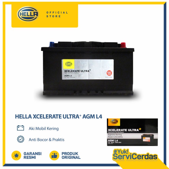 Jual HELLA Aki Mobil XCELERATE ULTRA+ AGM L4 - Aki Mobil Kering | Shopee Indonesia