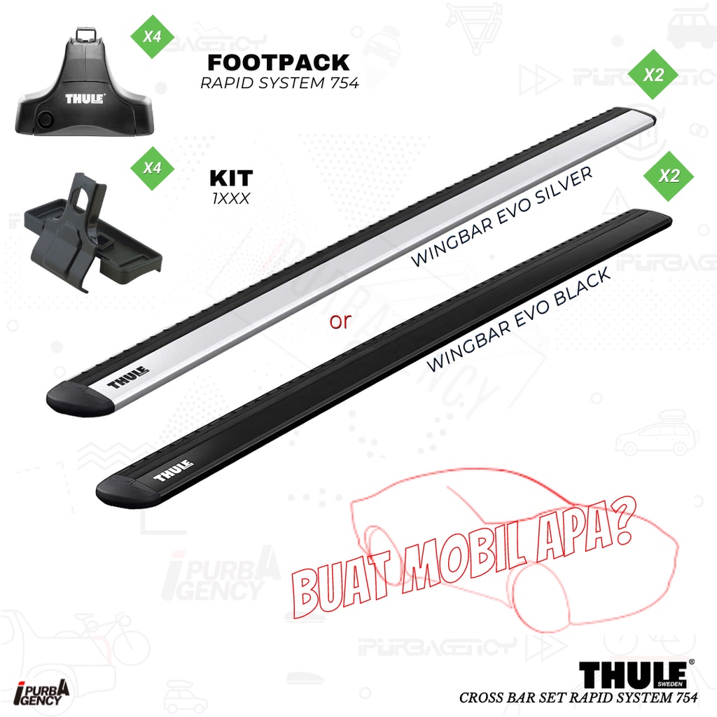 Jual Thule Cross bar set Rapid system 754 Jepit pintu | Shopee Indonesia