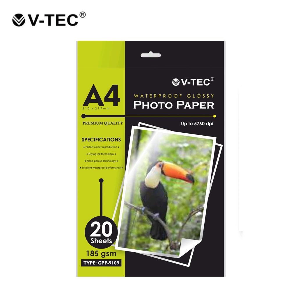 Jual Kertas Foto V-TEC A4 185g 20's GPP-9109 ( Glossy Photo Paper ) | Shopee Indonesia