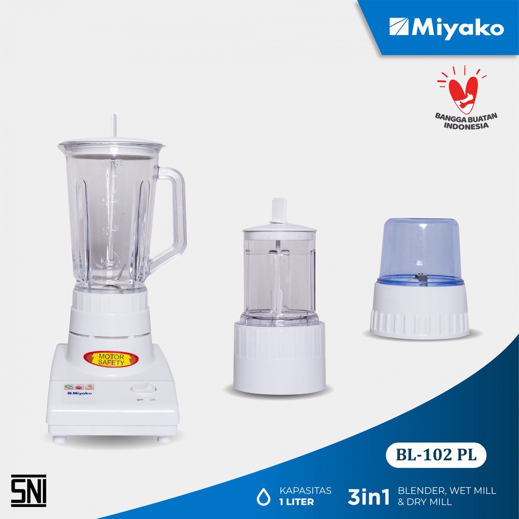 Jual Blender Miyako Plastik 3 IN 1 Kapasitas 1 Liter BL-102 PL / BL 102 PL | Shopee Indonesia