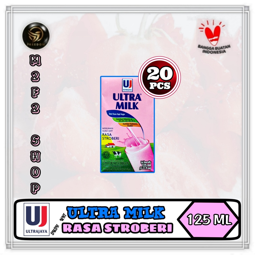 Jual Susu Ultra Milk Mini Kotak UHT Rasa Strawberry | Stroberi - 125 ml (Kemasan 20 Pcs ...