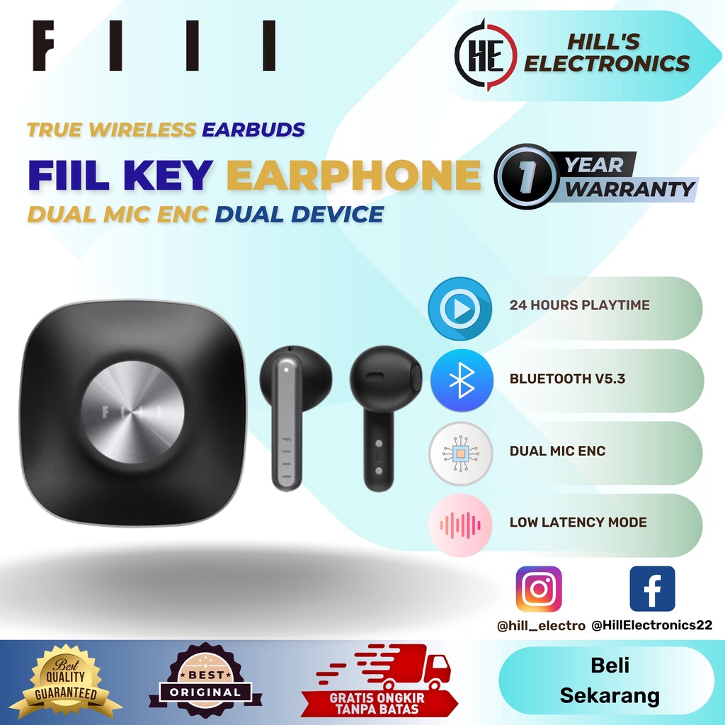 Jual Fiil Key TWS Earbuds Earphones Bluetooth 5.3 Dual Mic ENC Dual ...
