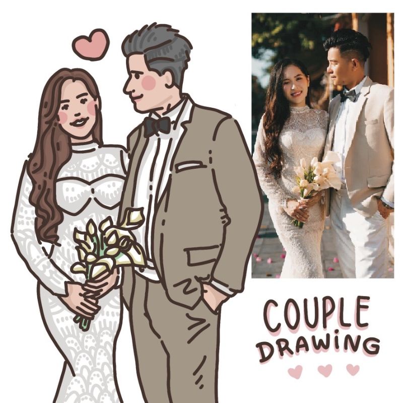 Jual Stickerparty Ilustrasi Custom Couple Wedding Gambar Lukisan