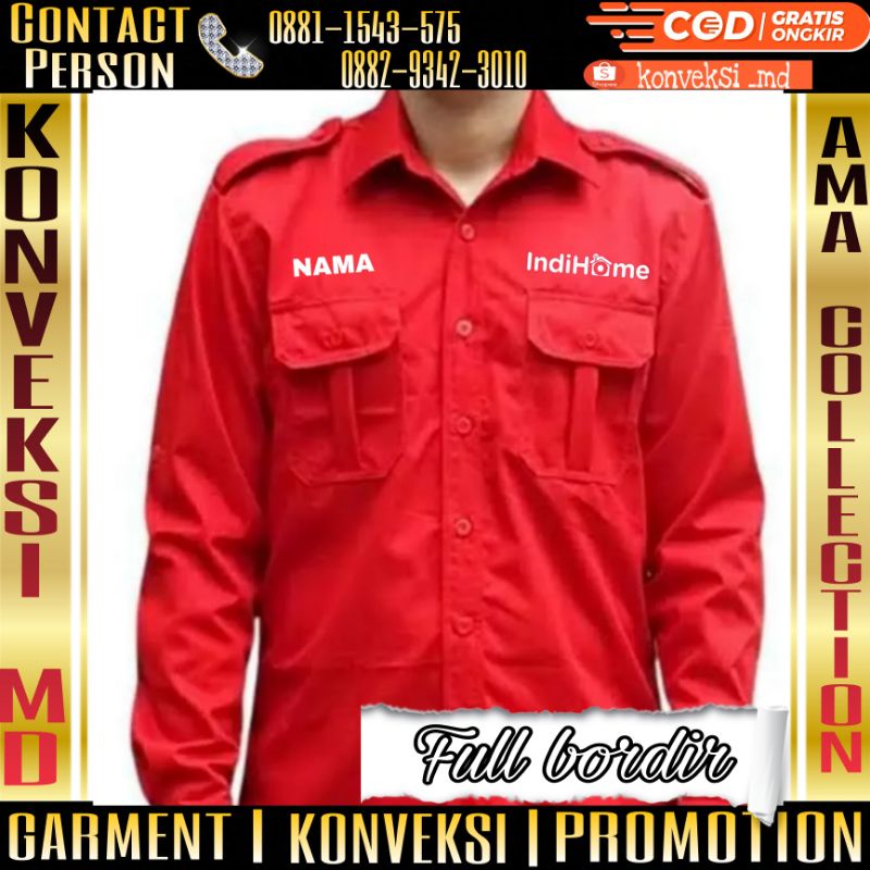 Jual kemeja pdl indihome full bordir/seragam pdl indihome/kemeja ...