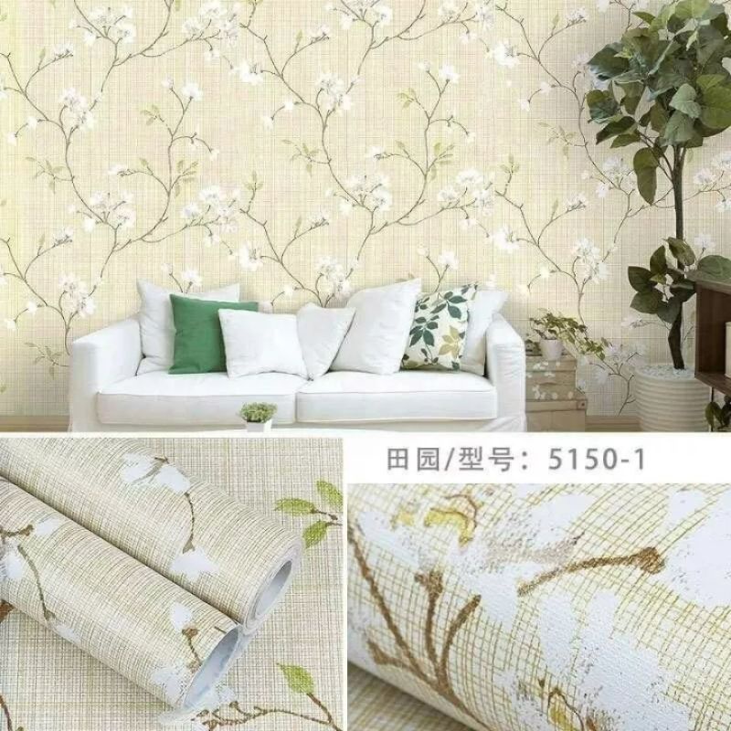 Jual Wallpaper Sticker Dinding Bunga Sakura Daun Hijau Dekorasi Dinding Kamar Tidur Mewah Elegan ...