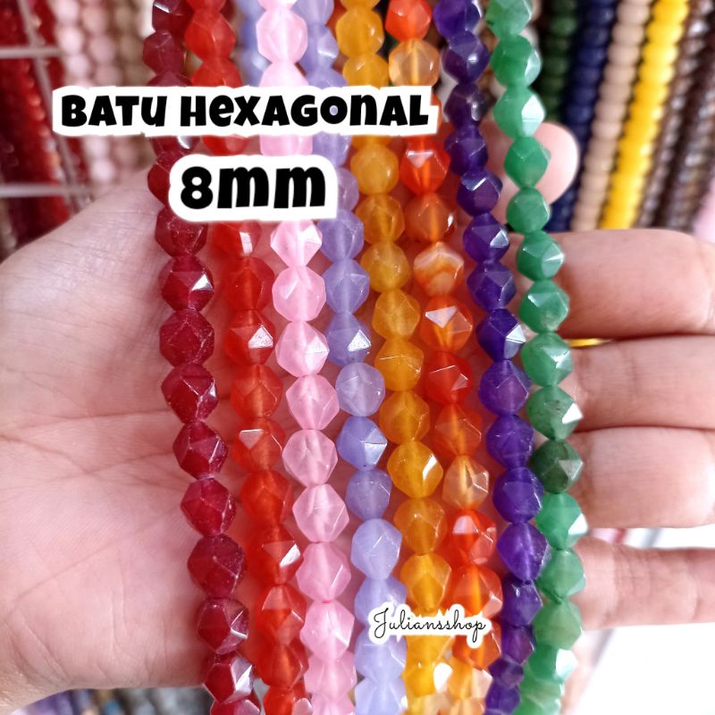 Jual Manik 8mm Mote Batu Alam Hexagonal Bahan Craft Meronce Gelang ...