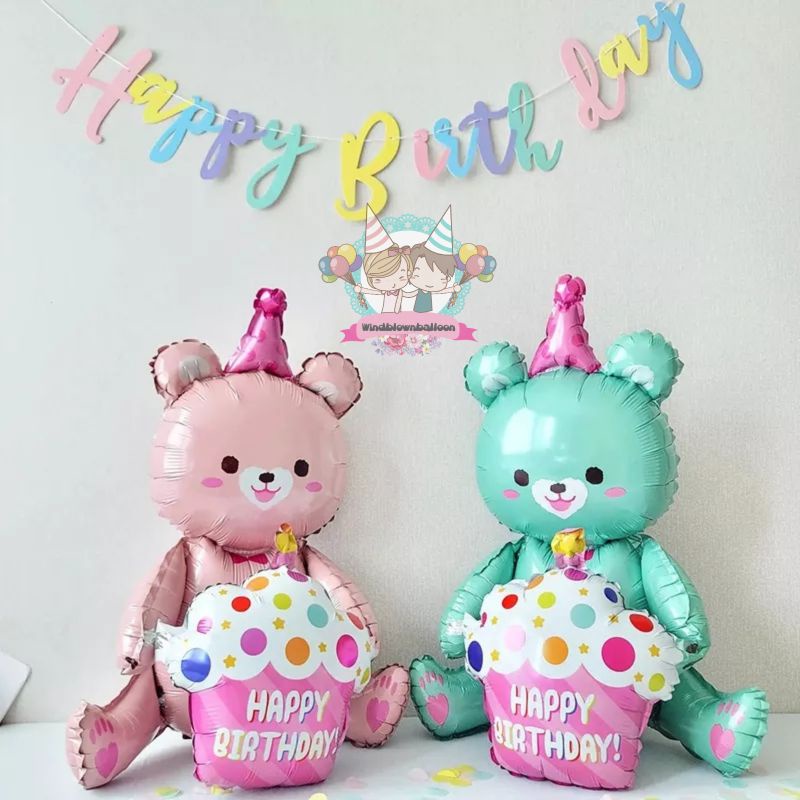 Jual WINDBLOWN BALON FOIL BIRTHDAY BEAR 4D WITH CAKE / DEKORASI ULTAH ...