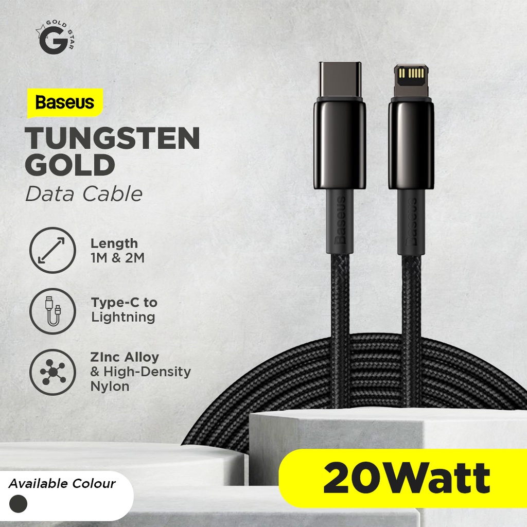 Jual Baseus - Kabel data - Tungsten Gold cable Type-C to Lightning 20W ...