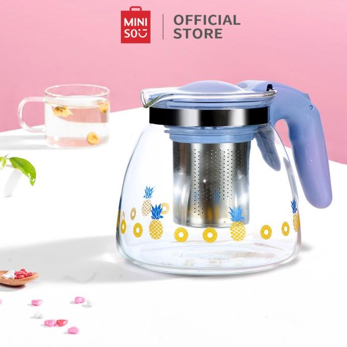Jual MINISO Teko Kaca 900ml Tahan Panas Kaca Pot Teh Dengan Saringan ...