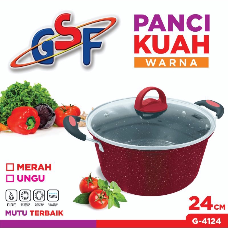 Jual panci kuah gsf warna 24cm tutup kaca 4124 ungu merah | Shopee ...