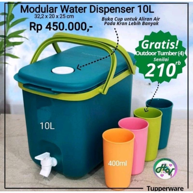 Jual Tupperware water dispenser 14L free tambler 4 pcs | Shopee Indonesia