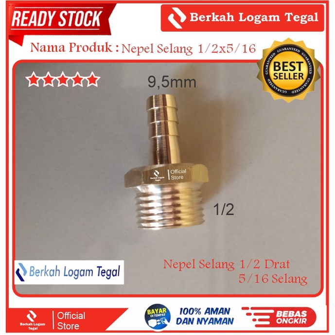 Jual Nipple Nepel Selang 1/2 x 5/16 drat luar Sambungan Kuningan ...