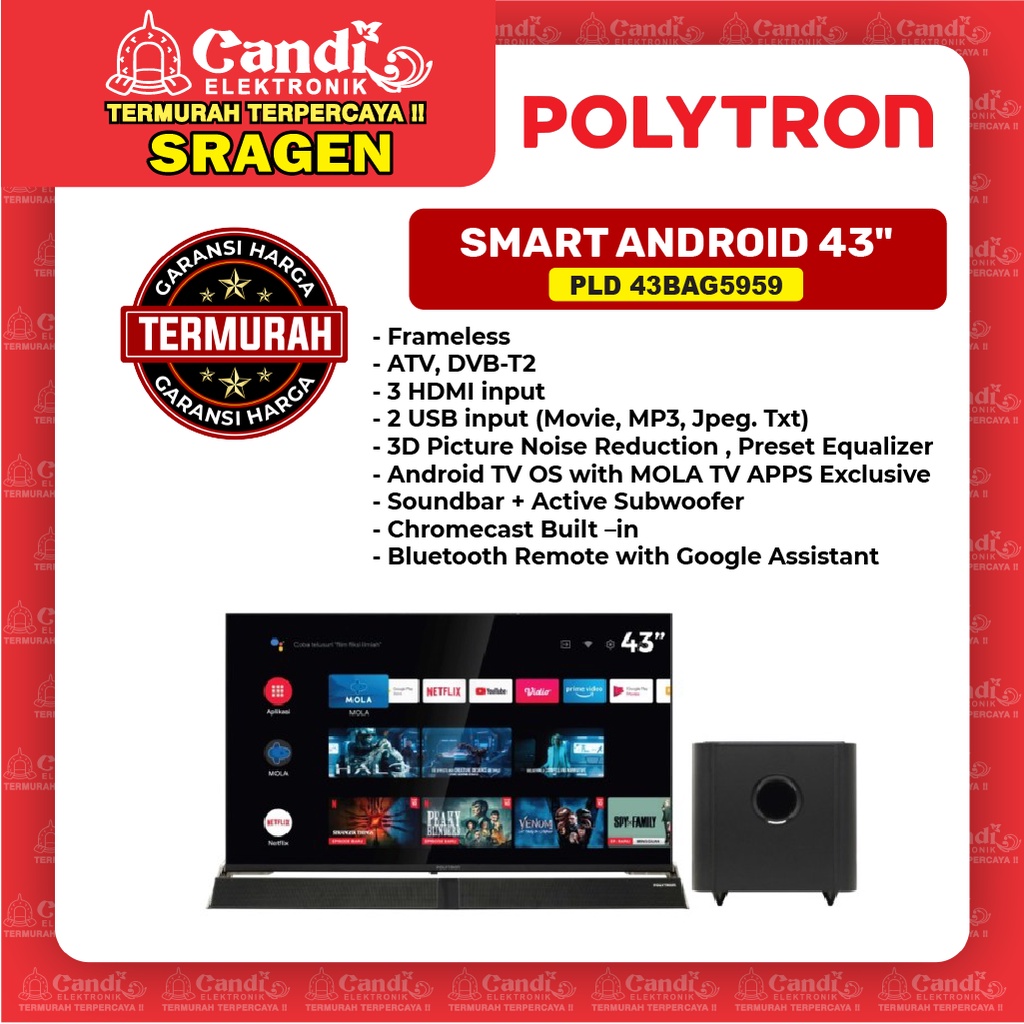 Jual POLYTRON Smart Android Tv Soundbar 43 Inch - 43BAG5959 | Shopee ...