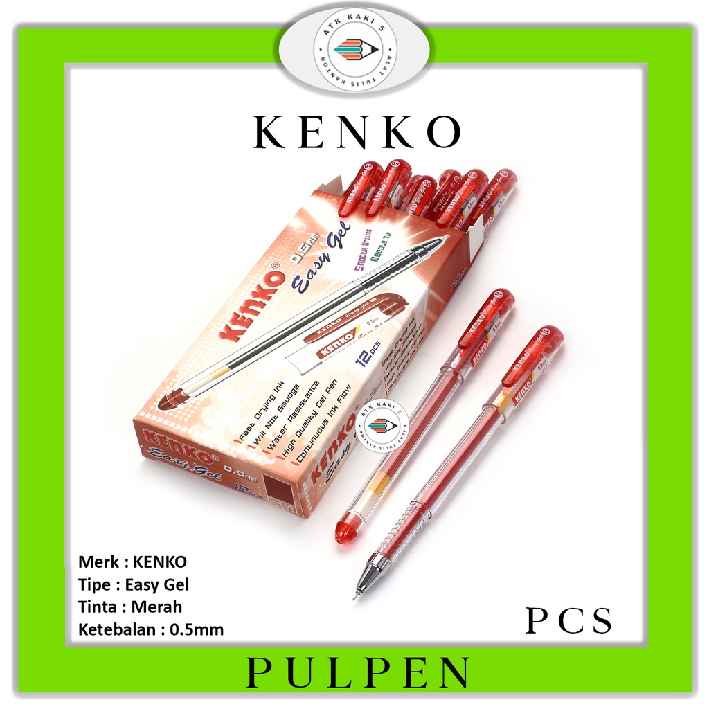 Jual KENKO - Pulpen Easy Gel 0.5 mm Merah - Pcs | Shopee Indonesia