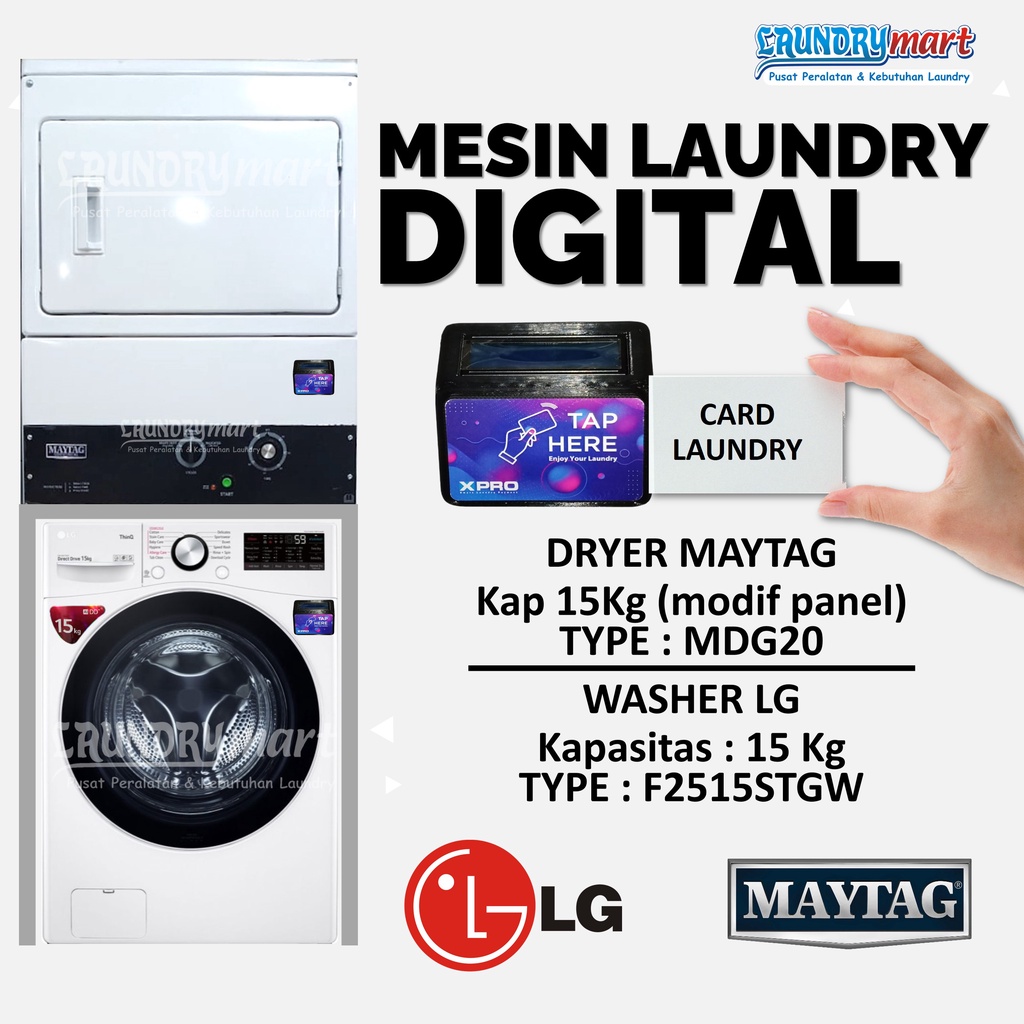 Jual MESIN LAUNDRY STACKED WASHER LG 15 KG + DRYER MAYTAG MDG20 NON KACA | Shopee Indonesia