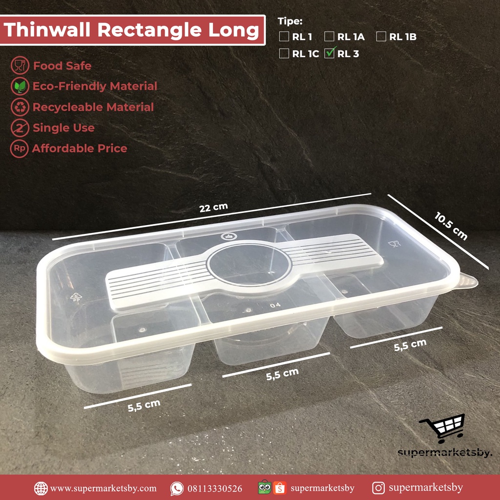 Jual Thinwall KLIR Rectangle Long 750 ml Sekat 3 (RL3) | Shopee Indonesia