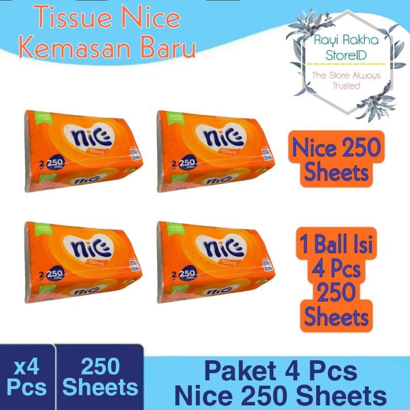 Jual Nice Facial Tissue 250 Sheet (4 pcs x 250 Sheets 2 ply) / 2 Ply ...