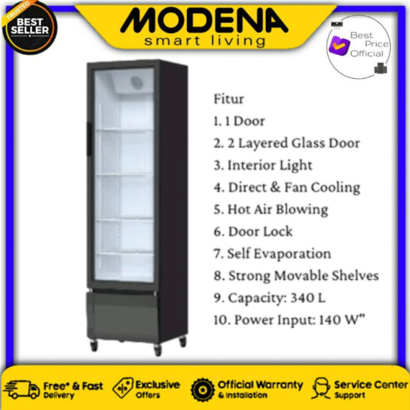 Jual Showcase MODENA SC 1345 SC1345 Display Cooler 4 Rak 340 Liter Low ...