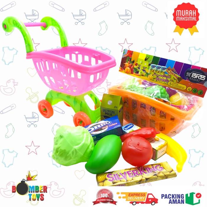 Jual Promo Mainan Anak Trolley Supermarket Set Mainan Troli Belanja ...