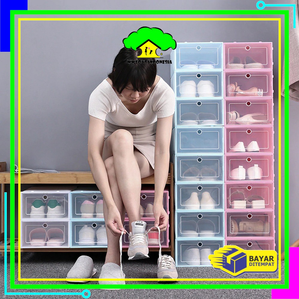 Jual MI-C544 Kotak Sepatu Plastik Lipat Transparan Tebal Rak Sepatu ...