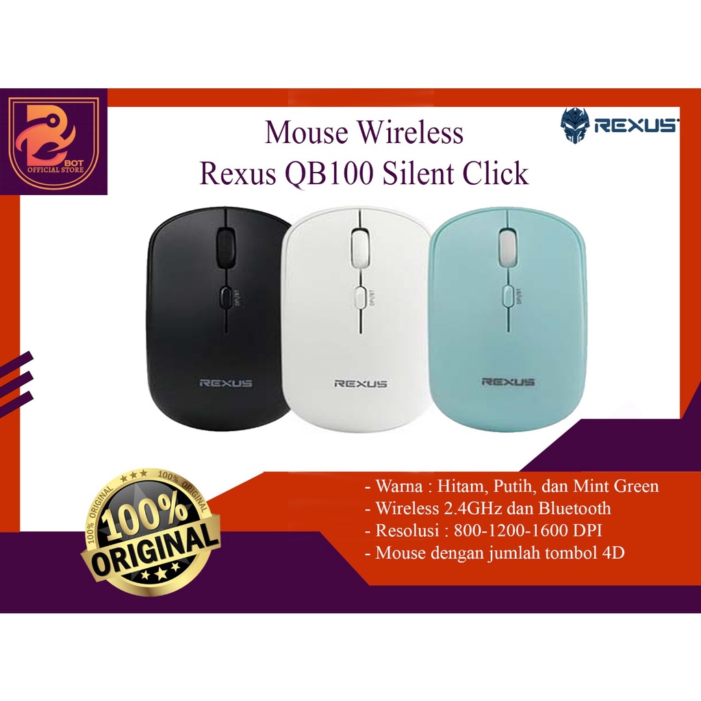 Jual Rexus QB100 Mouse Dual Mode Wireless dan Bluetooth Office Silent ...