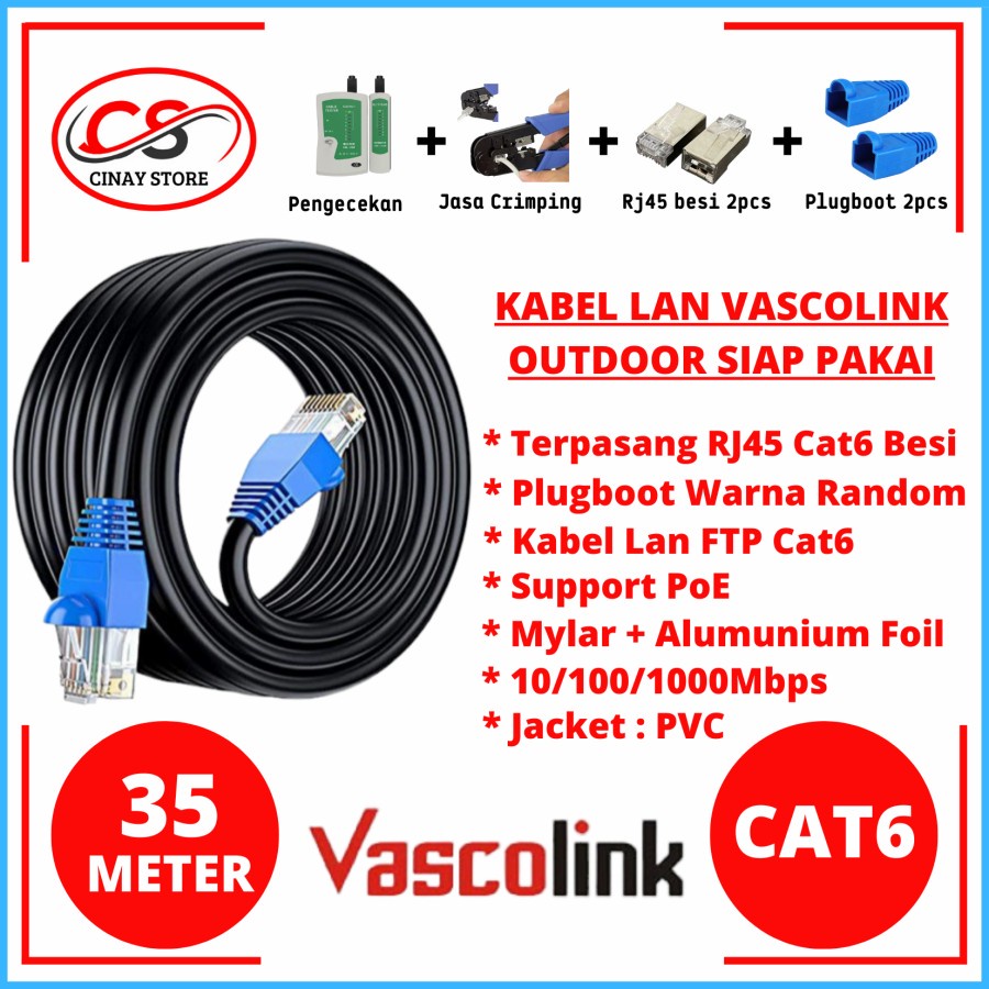 Jual Kabel Lan Vascolink Cat6 FTP STP Outdoor 35 Meter Siap Pakai Cat 6 35M | Shopee Indonesia