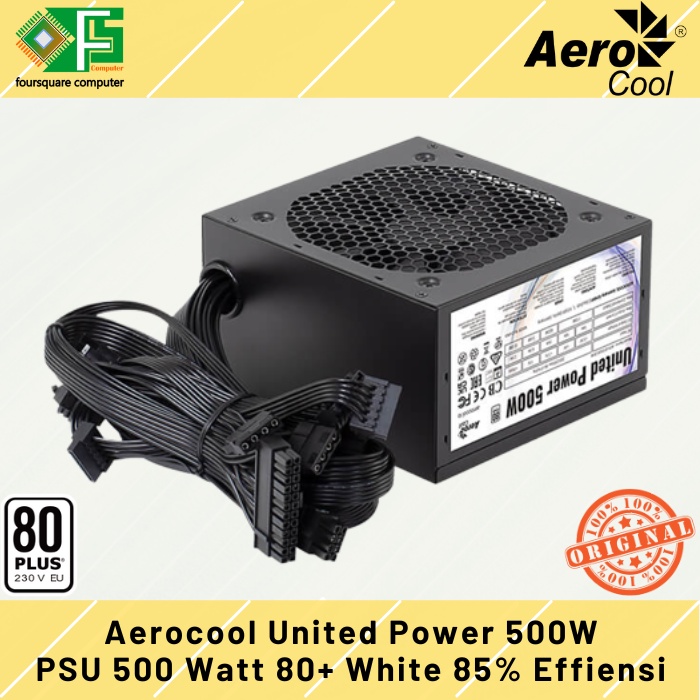 Jual Aerocool United Power 500W 80+ White | Internal Power Supply 500 Watt 85% Efficicency Flat ...