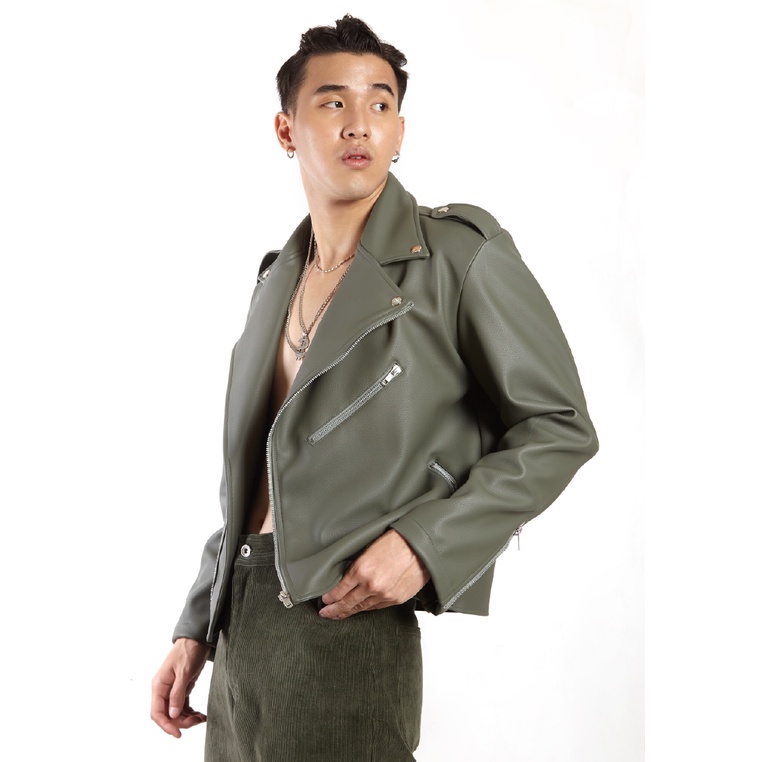 Jual OCWA KARL MOSS GREEN BIKER FAUX LEATHER JACKET MEN | Shopee Indonesia