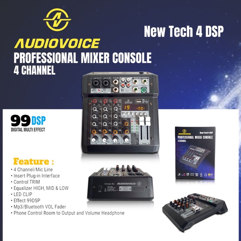 Jual Mixer Audio AudioVoice New Tech 4 DSP 4 Channel Original | Shopee ...