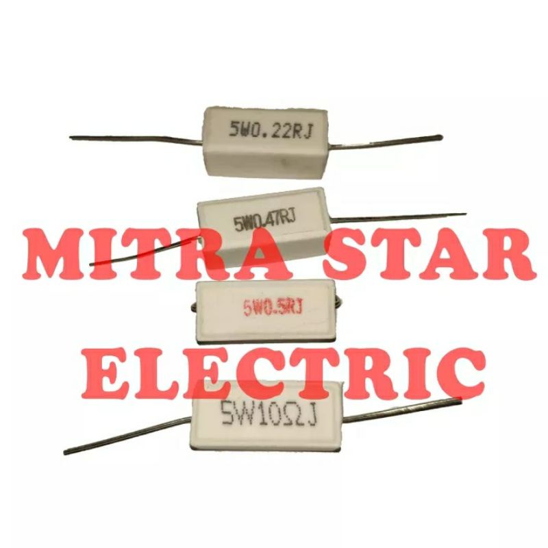 Jual (isi 10) RESISTOR KAPUR 5 WATT 0.22R 0.33R 0.47R 0.5R 10R 100R 4K7 OHM | Shopee Indonesia