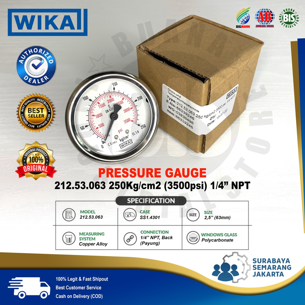 Jual WIKA PRESSURE GAUGE 212.53 250 KG/CM2 1/4" NPT-BACK (PAYUNG) | Shopee Indonesia