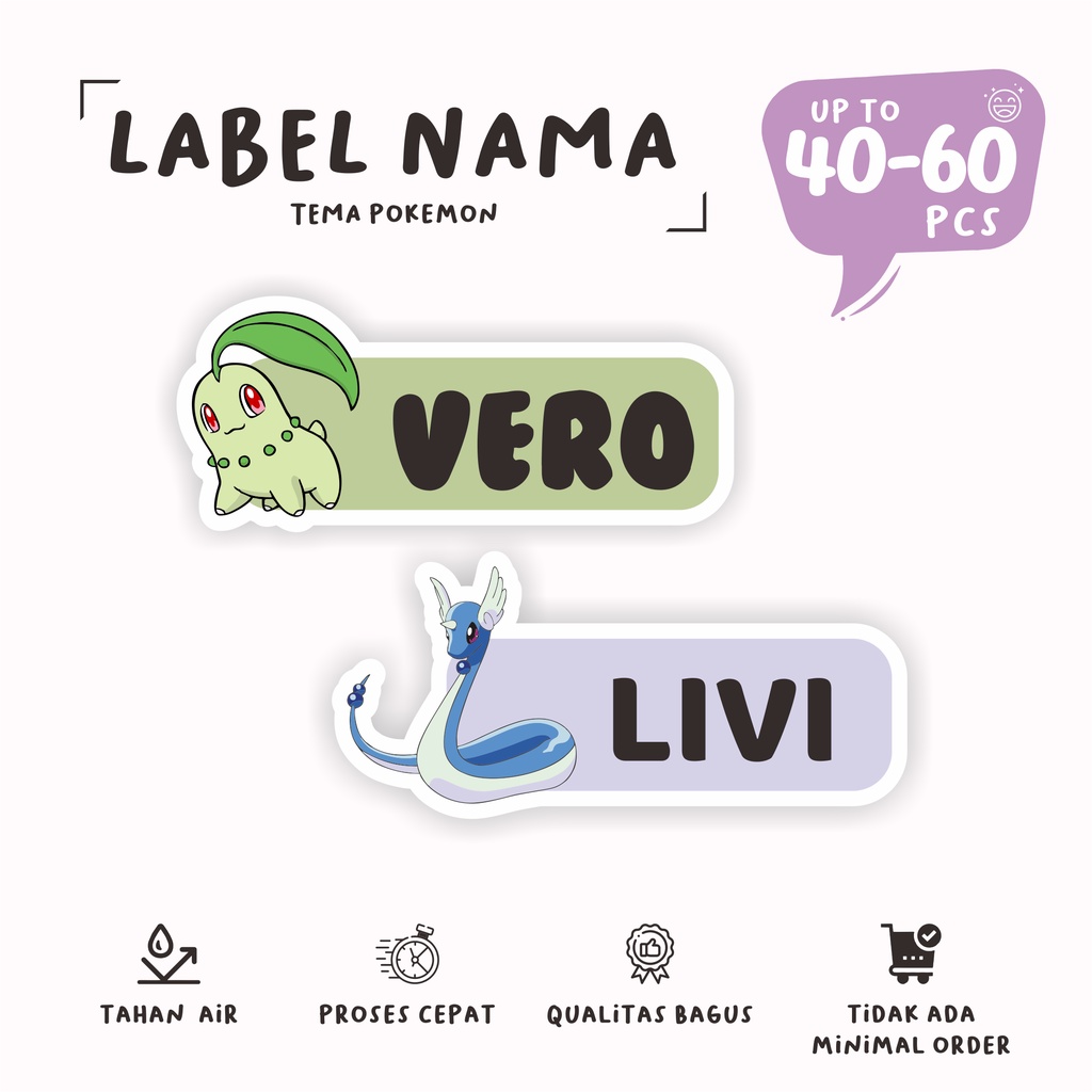 Jual ( 40 - 60 pcs ) cetak stiker custom nama POKEMON murah/anti air ...