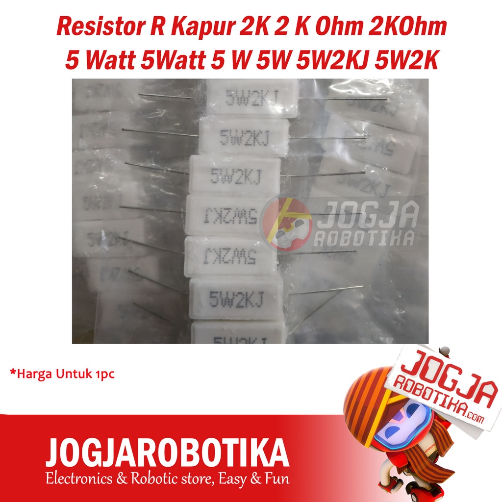 Jual Resistor R Kapur 2K 2 K Ohm 2KOhm 5 Watt 5Watt 5 W 5W 5W2KJ 5W2K | Shopee Indonesia