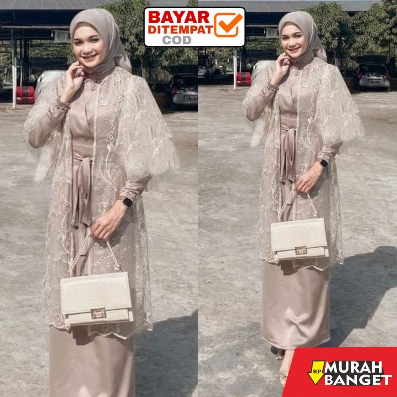 Jual model gamis kombinasi polos terbaru 2022 Raya Dress Tile / Luci ...