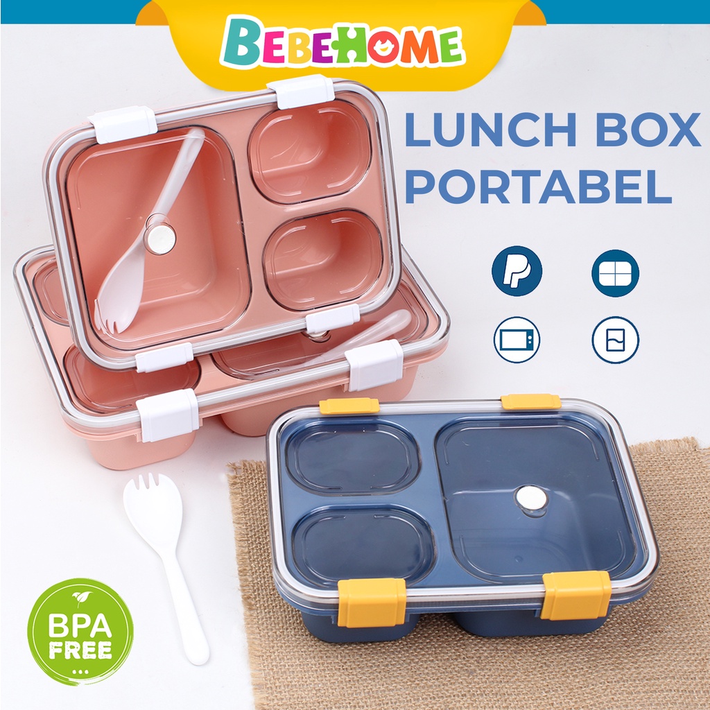 Jual Bebehome Lunch Box 3 sekat Kotak Makan 4 sekat 850ml dan 1250ml Tutup Transparant Tahan ...