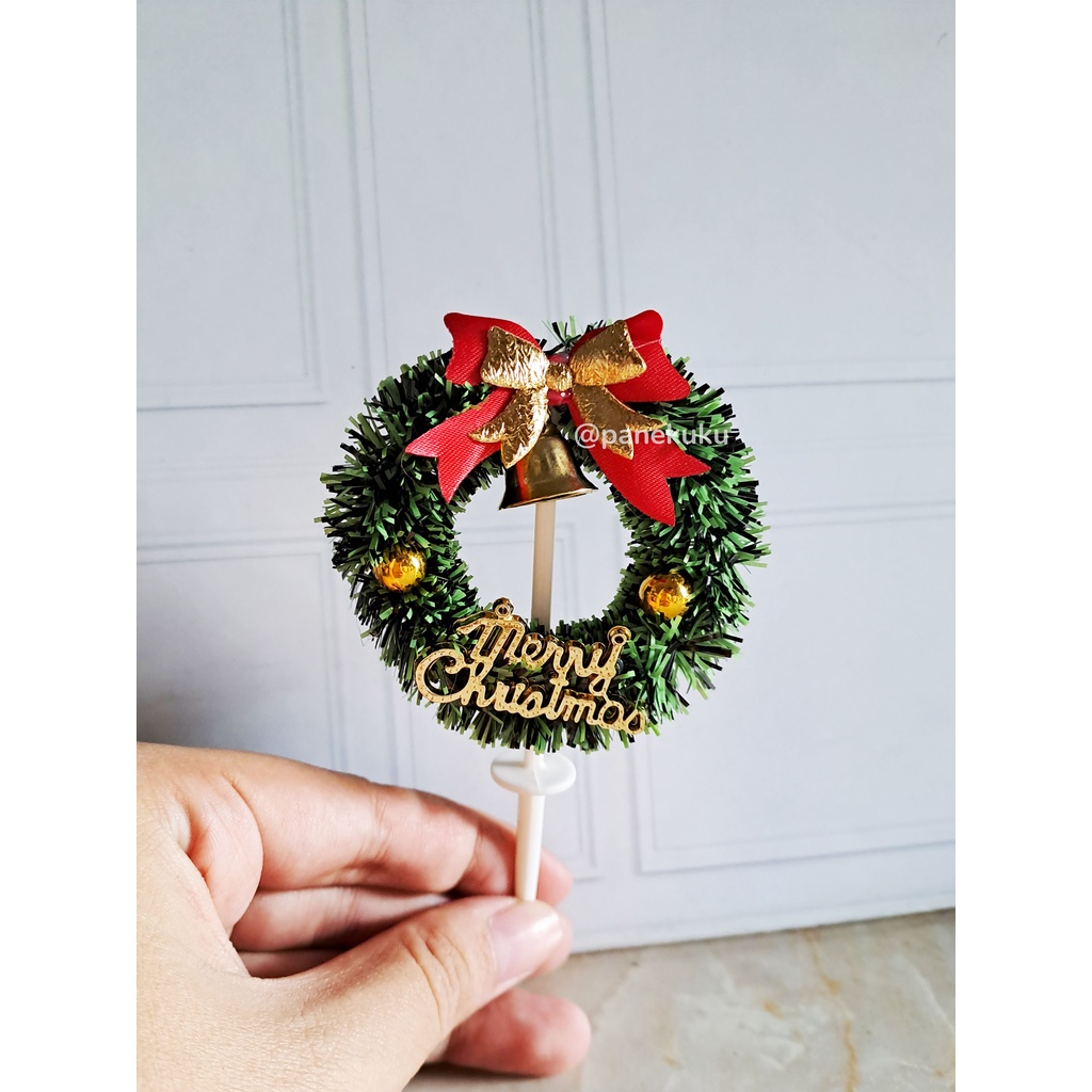 Jual Cake Topper Lingkaran daun natal/ karangan bunga christmas ...