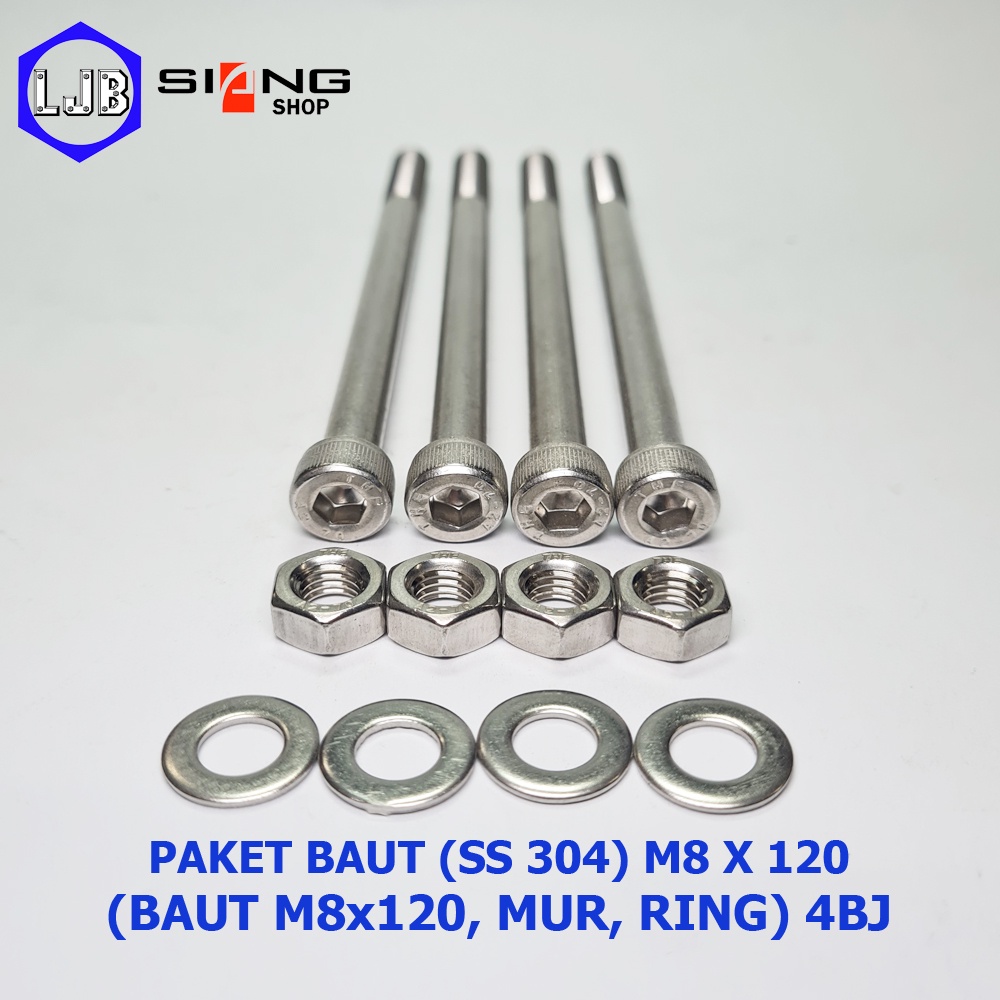 Jual Paket Baut-Mur-Ring Stainless 304 M8x120 (4 set) | Shopee Indonesia