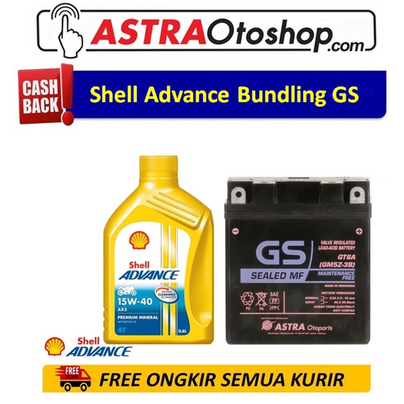 Jual Paket Aki GS GM5Z-3B MF dan Oli Shell Advance AX5 15W40 1.0L ...
