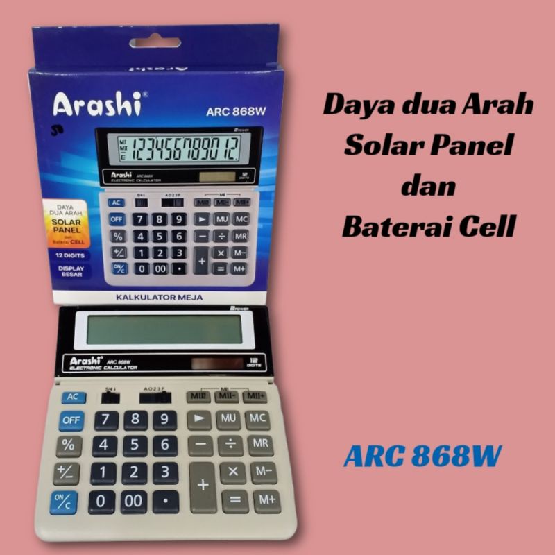 Jual Arashi Kalkulator Meja ARC-868C Power Sistem 2 Arah Solar Panel ...