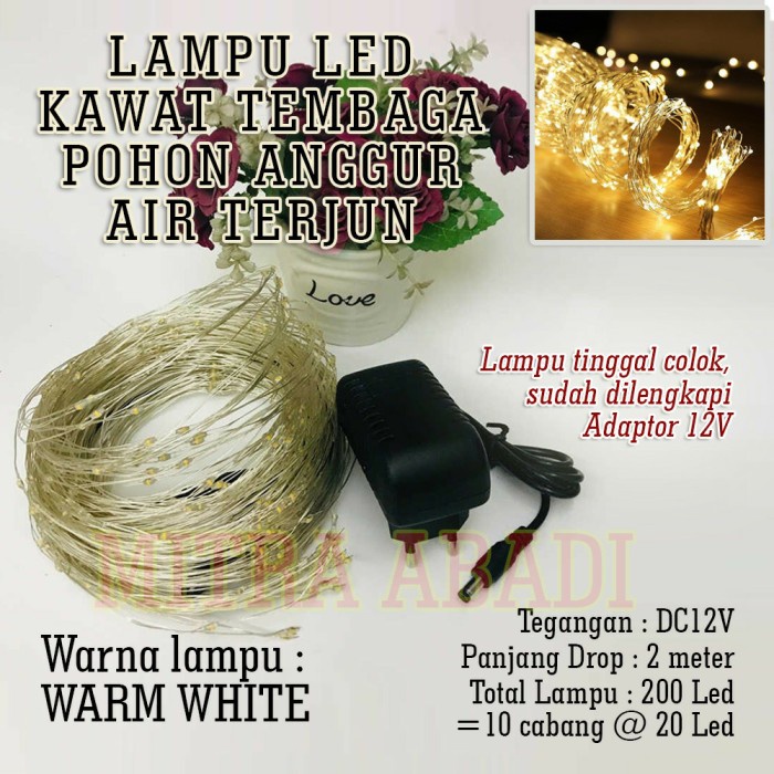 Jual Lampu Natal Kawat Tembaga LED Pohon Anggur Air Terjun + Adaptor ...